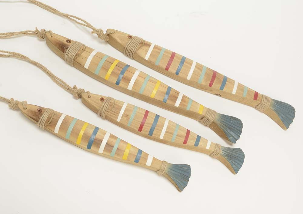 Poissons décoratifs en bois (lot de 2) (jaune bleu blanc)