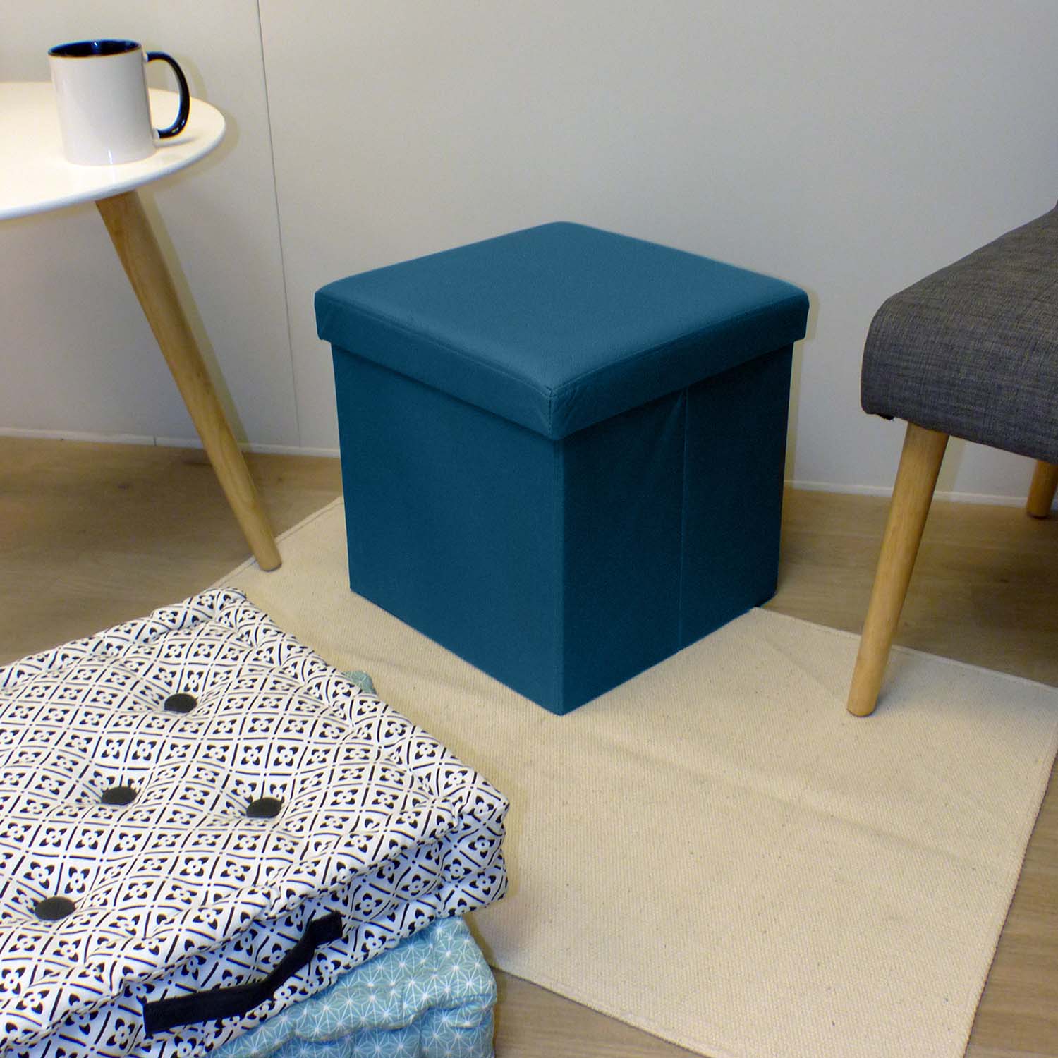 Pouf coffre pliable oxford (bleu canard)