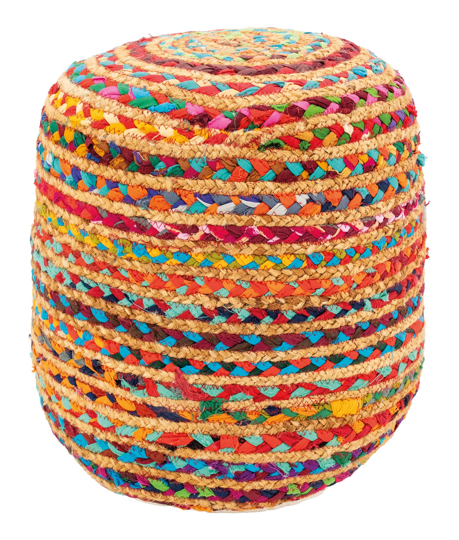 Pouf en coton et jute multicolore