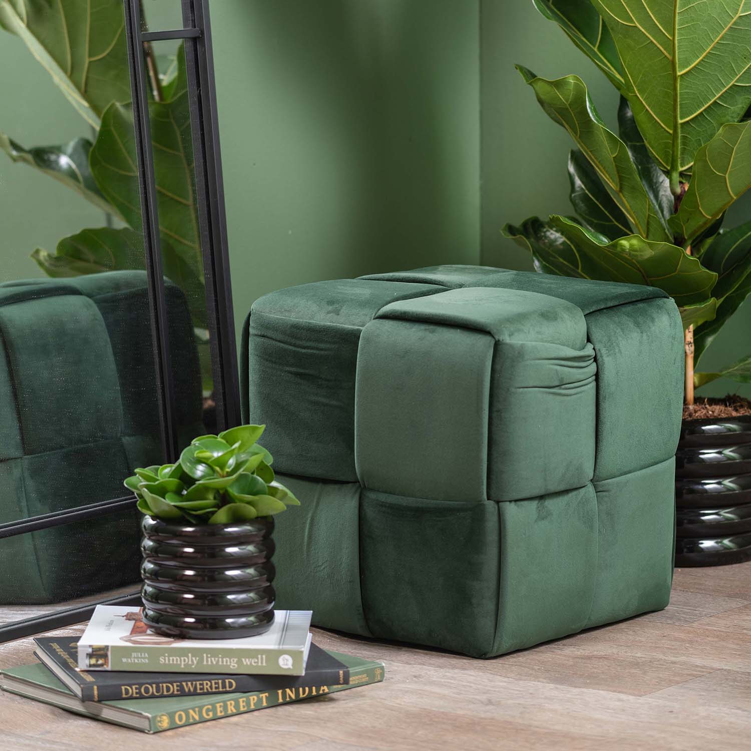 Pouf en velours weaved (vert)