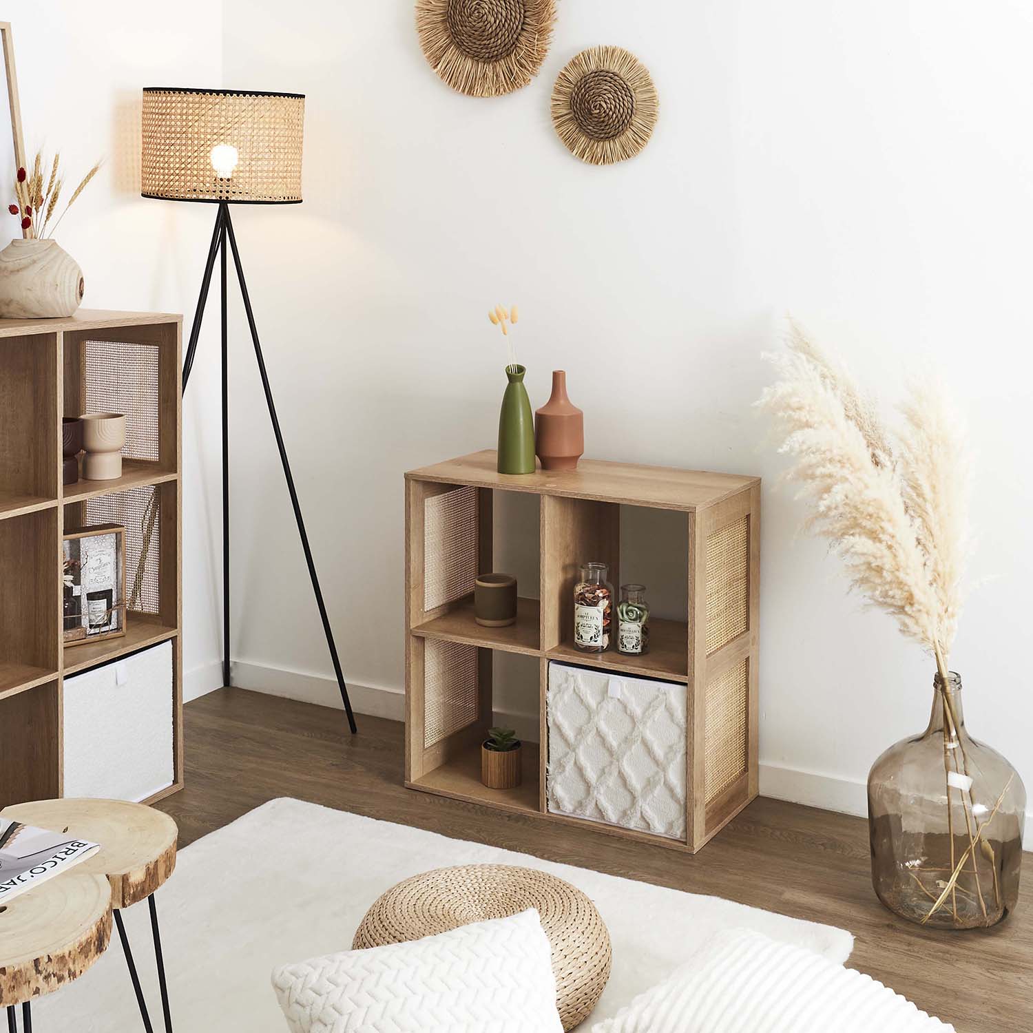 Rangement modulable cannage et bois bali (4 cases)