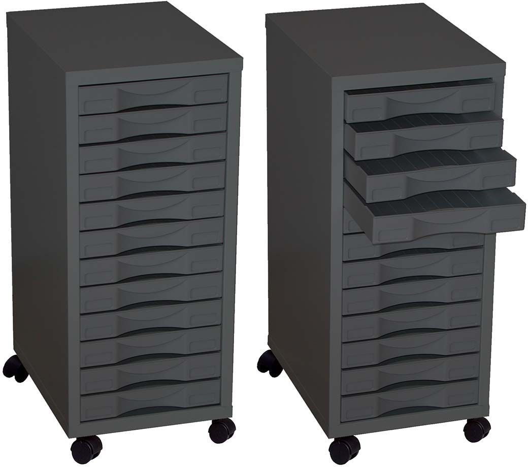 Rangement sur roulettes 12 tiroirs en acier (anthracite)
