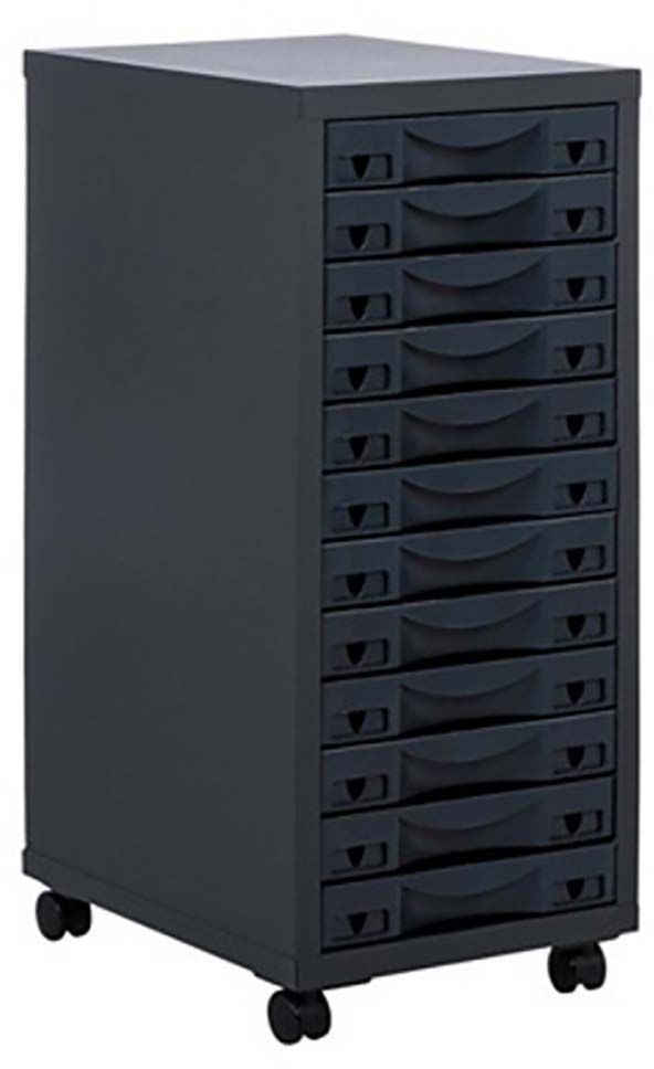 Rangement sur roulettes 12 tiroirs en acier (anthracite)