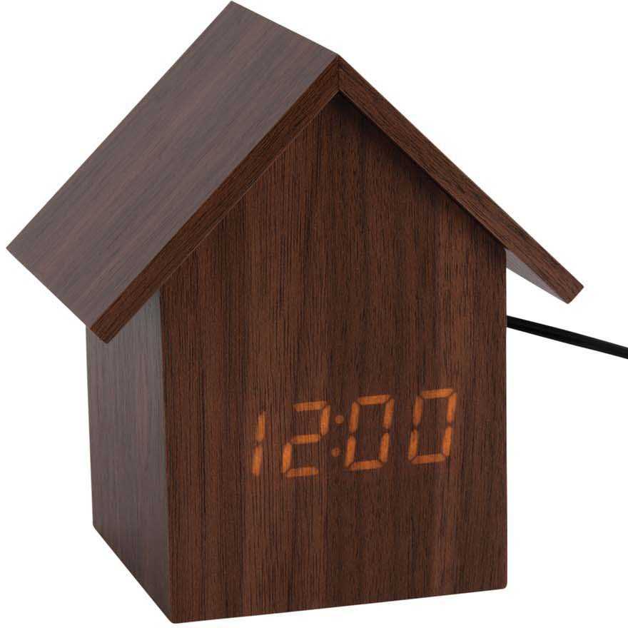 Réveil led en bois house (bois foncé)