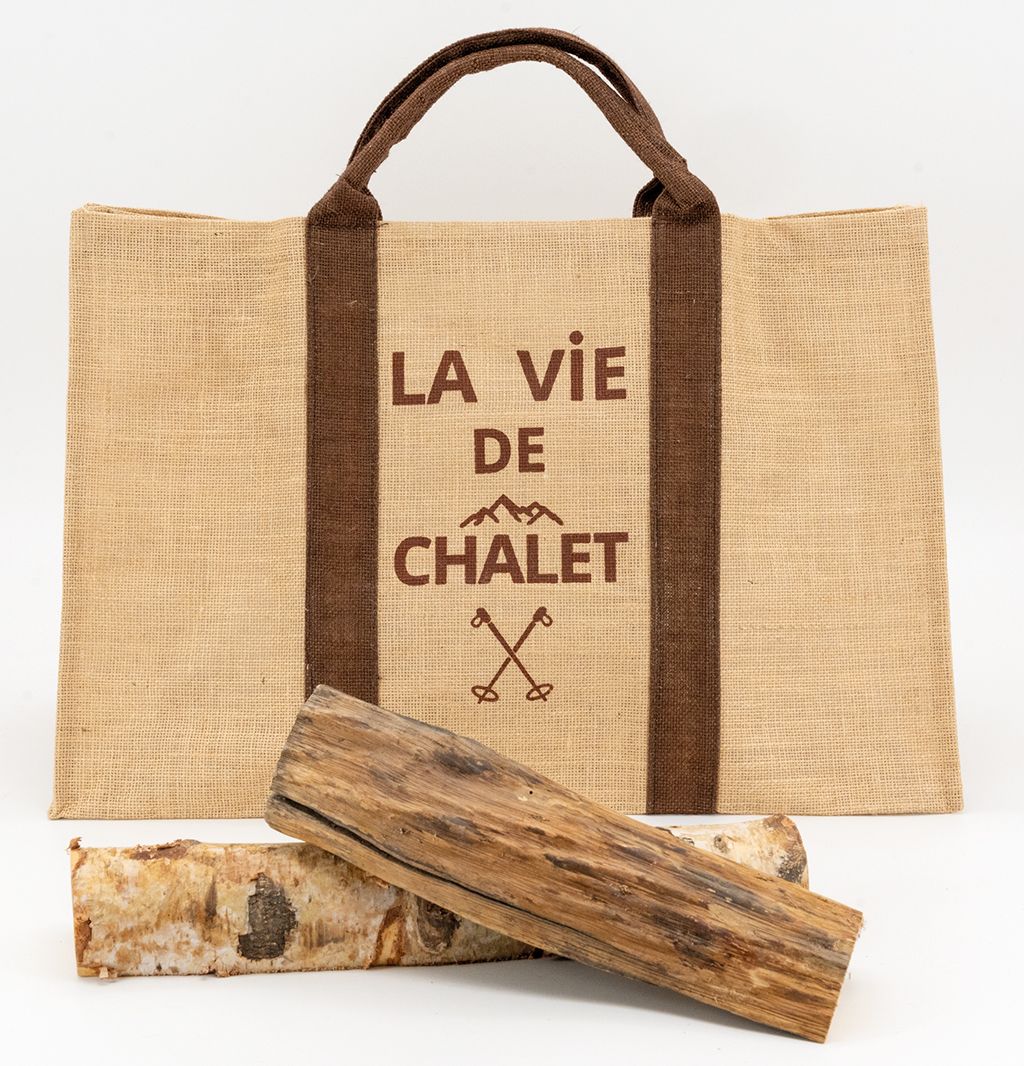 Sac à bûches en jute (la vie de chalet)