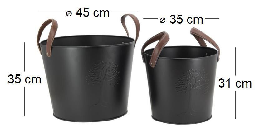 Seaux en métal noir et cuir (lot de 2)