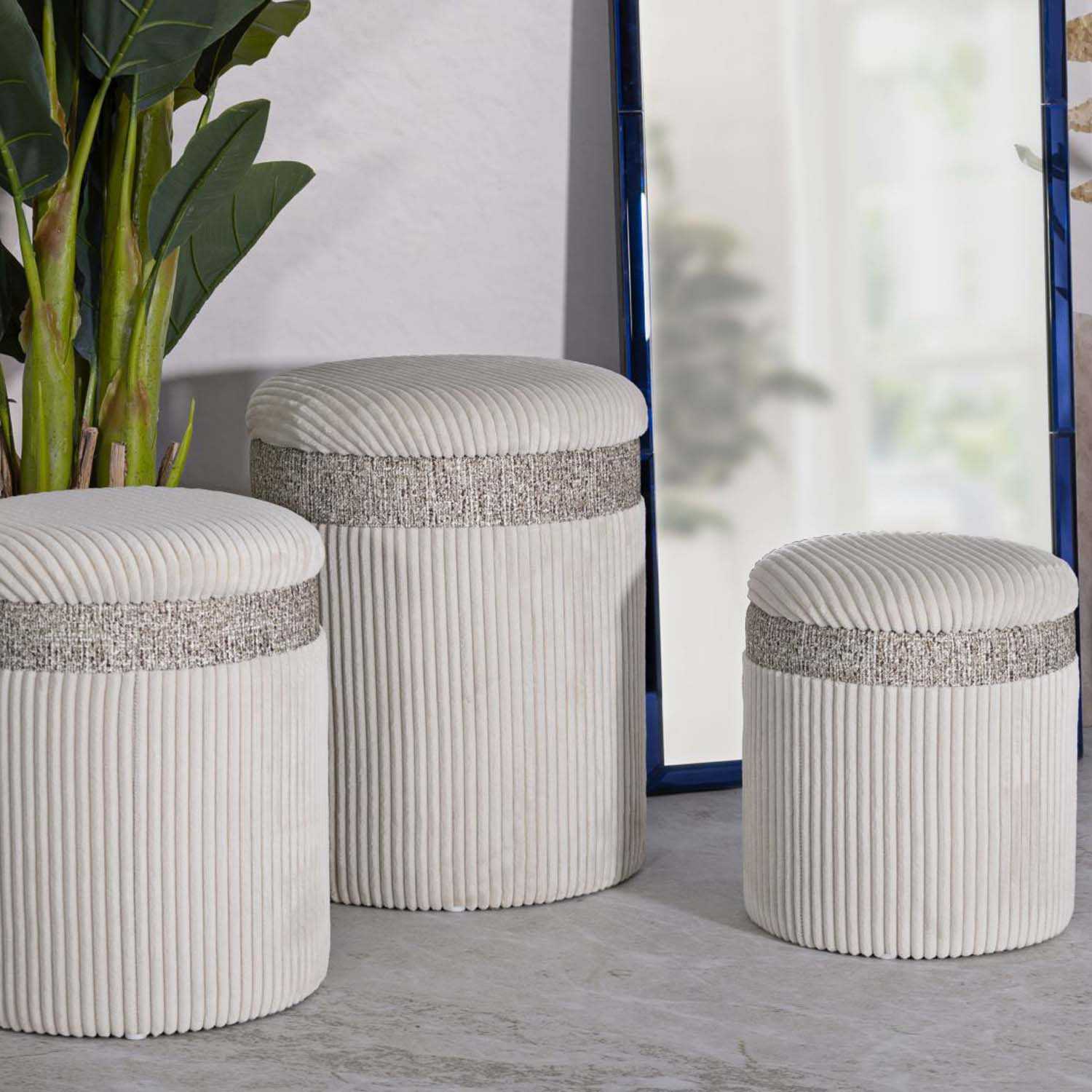Set de 3 poufs coffre en mdf curtain (crème)