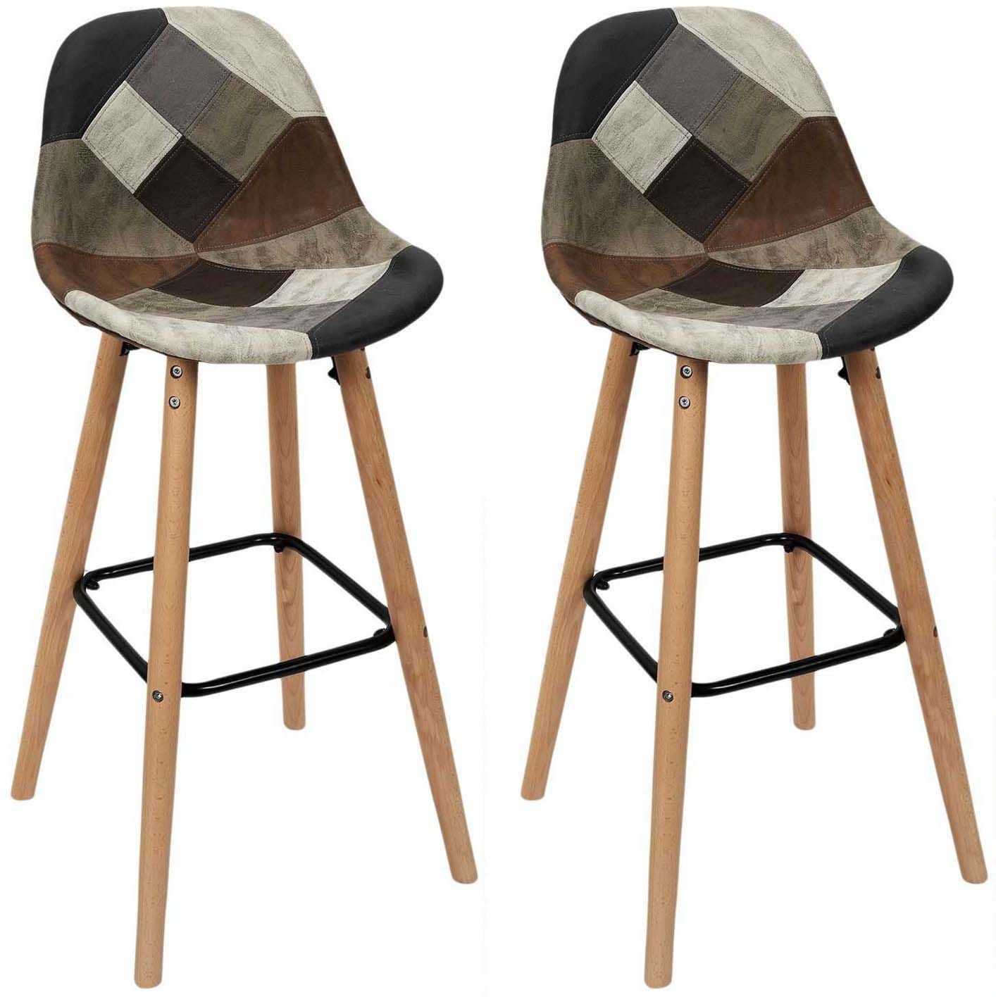 Set de 2 tabourets de bar patchwork (marron)
