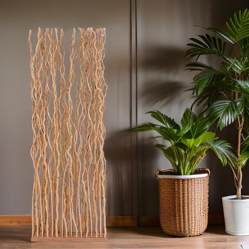Paravent en osier avec socle et tiges twist (modèle 1)