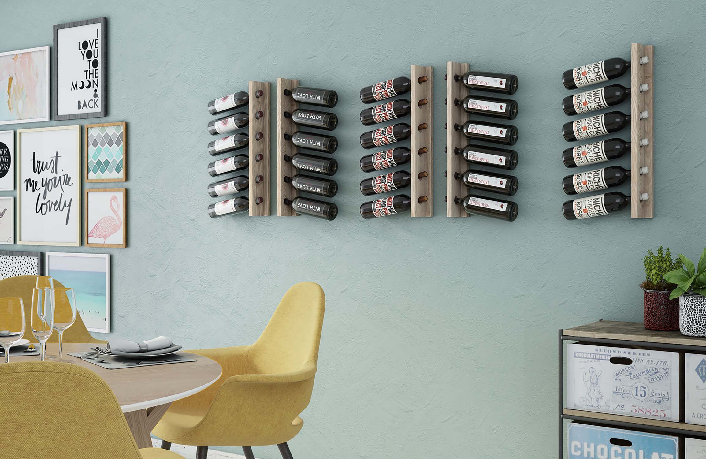 Support bouteilles mural en bois 6 bouteilles