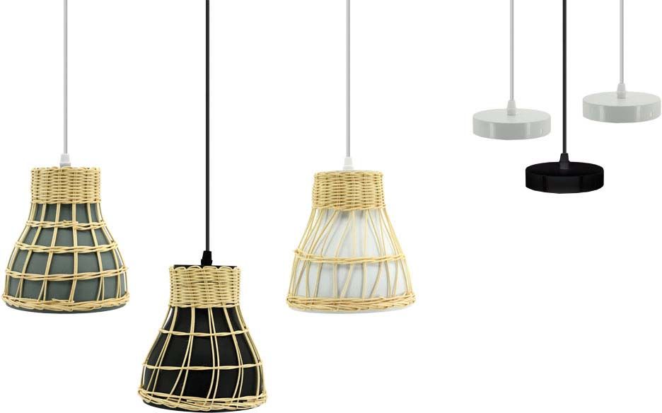 Suspension en métal et rotin naturel (blanc)