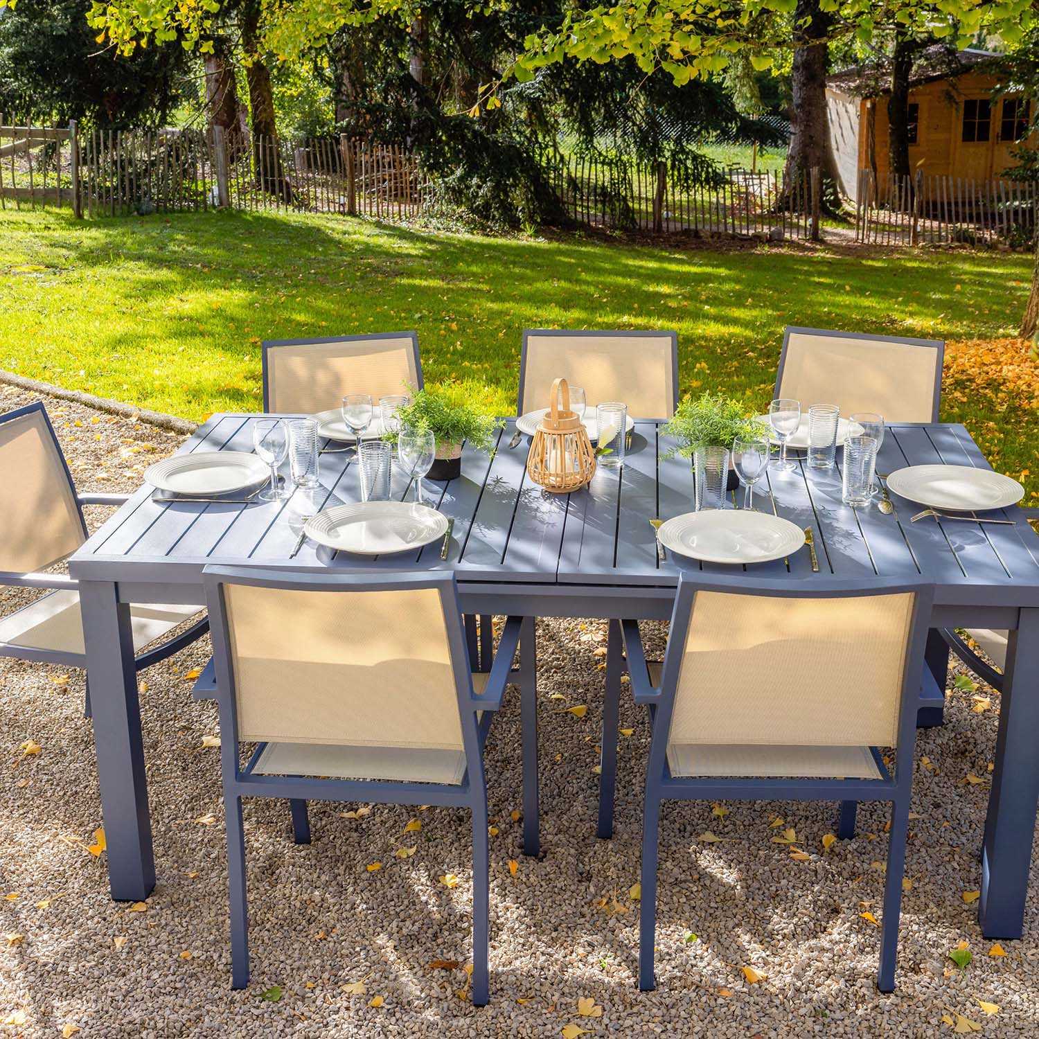 Table en aluminium extensible 8 à 10 personnes santorin (gris bleuté)
