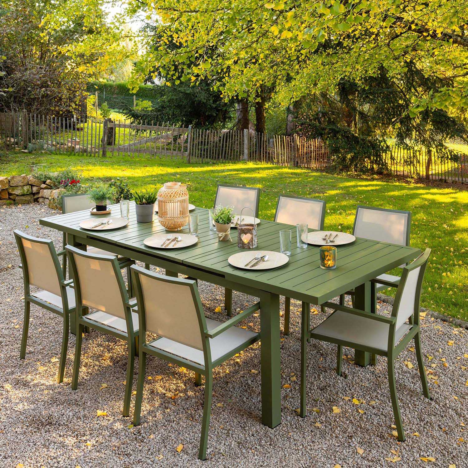Table en aluminium extensible 8 à 10 personnes santorin (kaki)