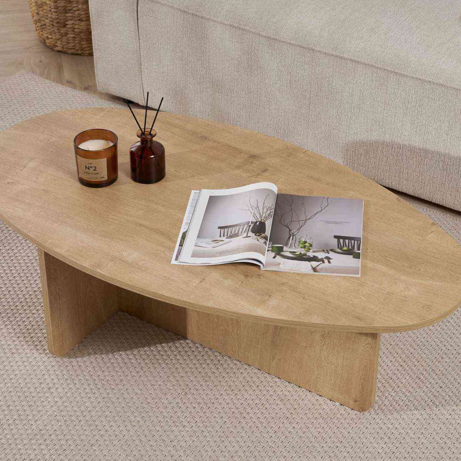 Table basse ovale en aggloméré orba (chêne)