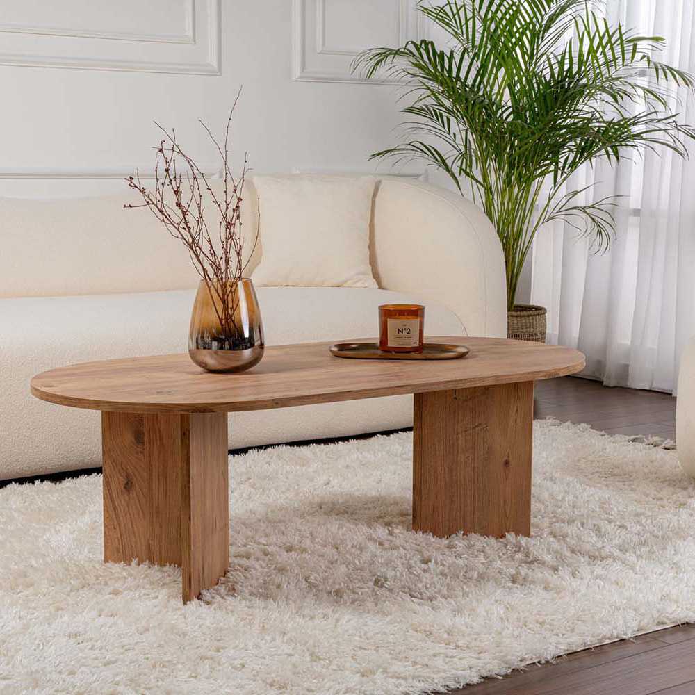 Table basse ovale en aggloméré sable (pin)