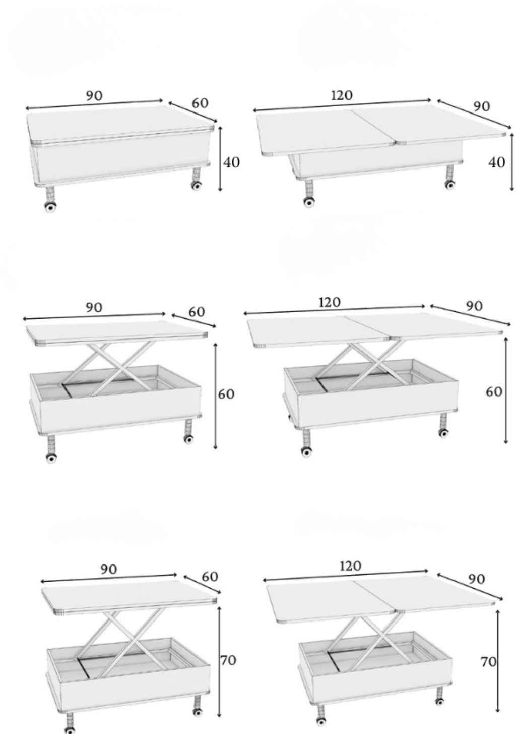 Table basse avec plateau modulable dy adt (blanc vieilli)