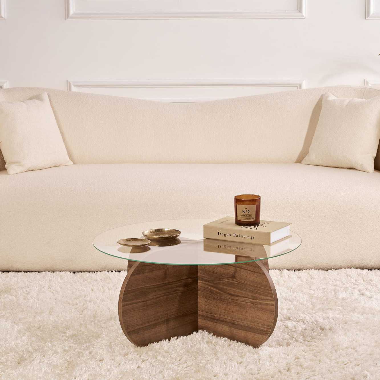 Table basse ronde en verre aeris (noyer, verre transparent)