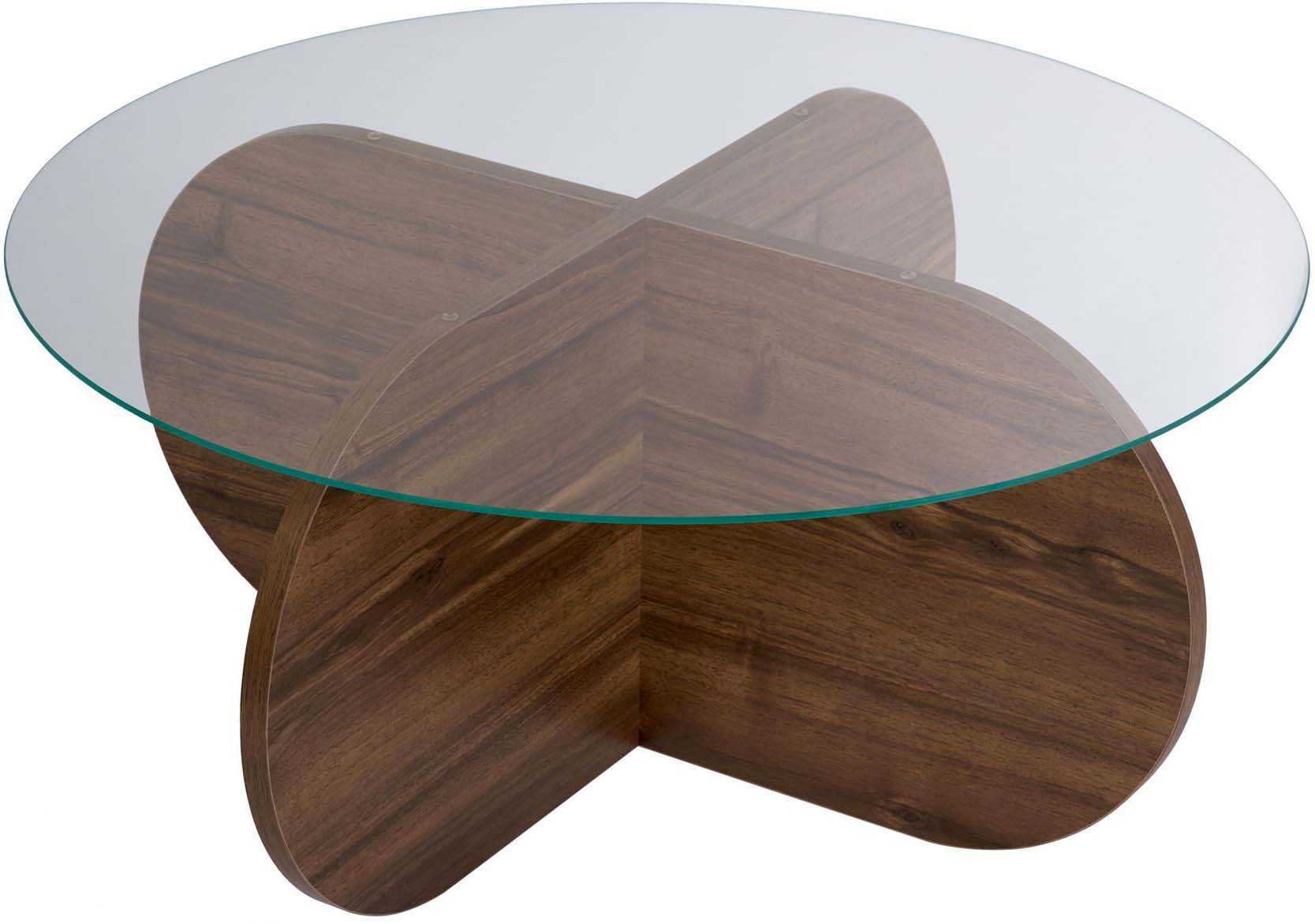 Table basse ronde en verre aeris (noyer, verre transparent)