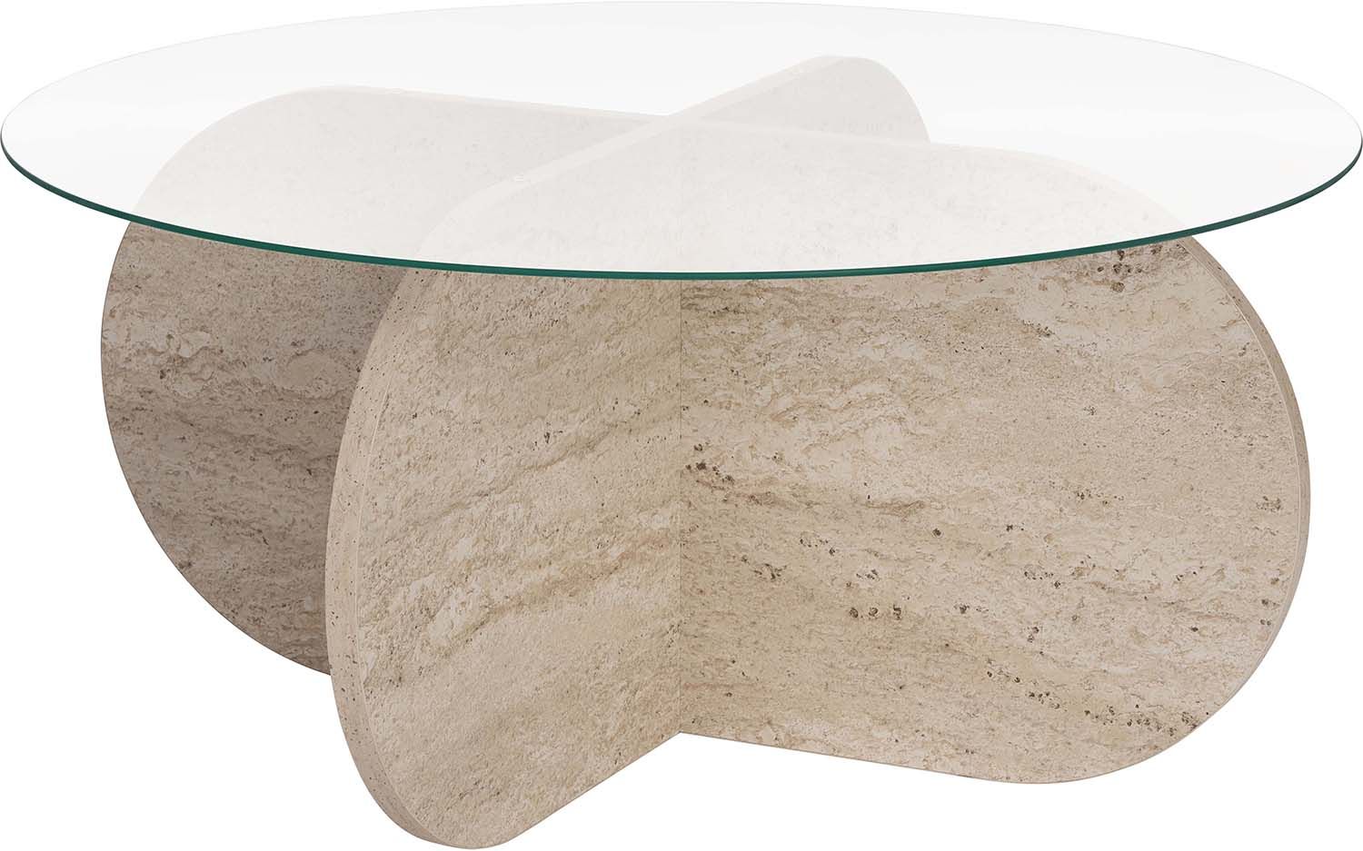 Table basse ronde en verre aeris (travertine, verre transparent)