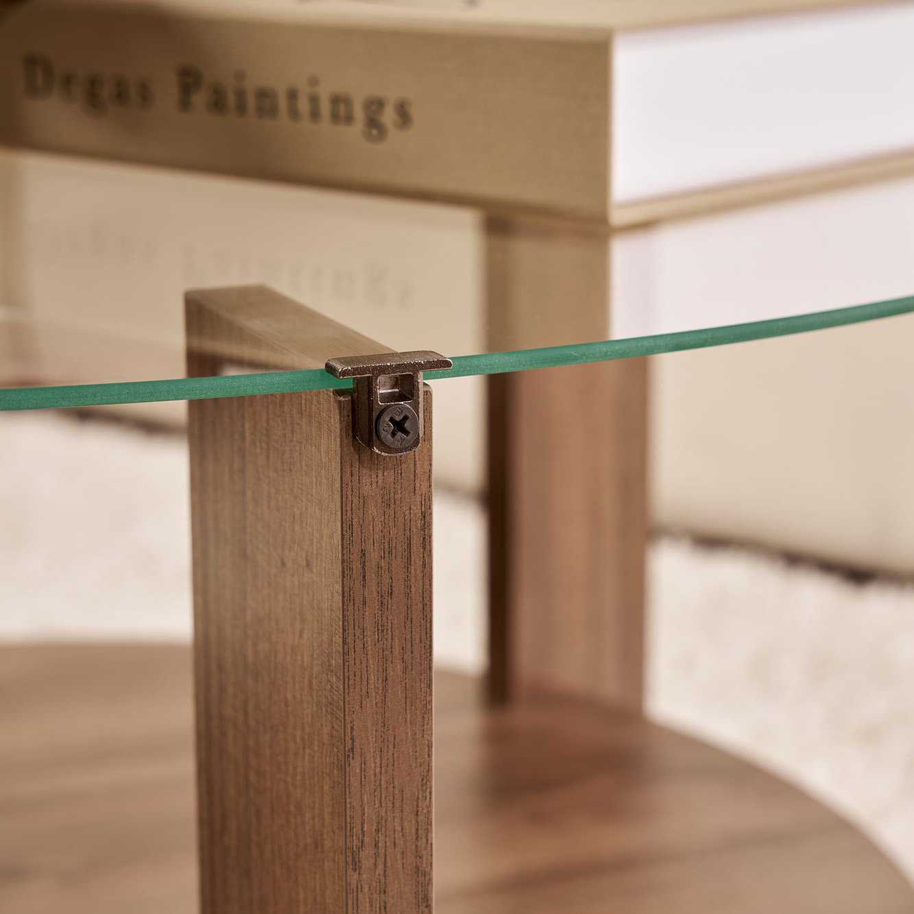 Table basse ronde en verre clara (noyer, verre transparent)