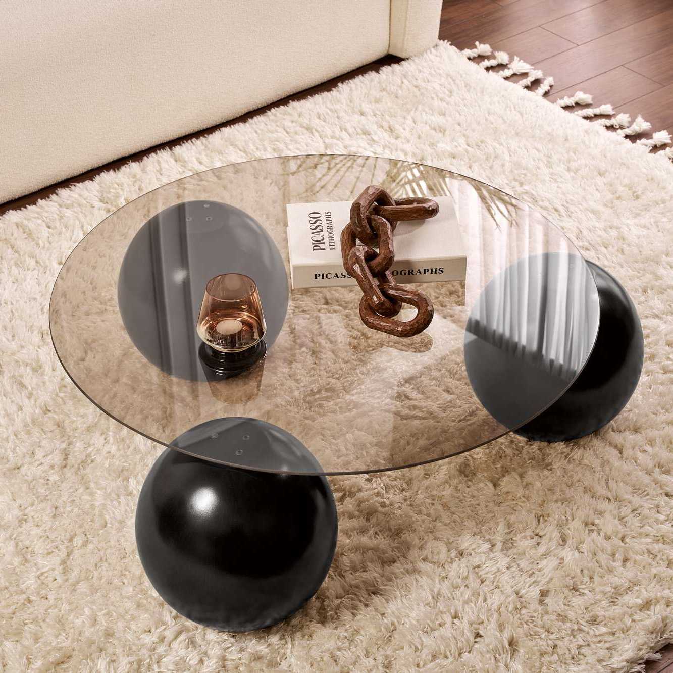 Table basse ronde en verre miro (noir et bronze (verre))