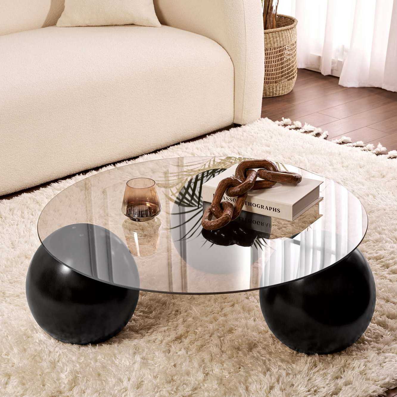 Table basse ronde en verre miro (noir et bronze (verre))
