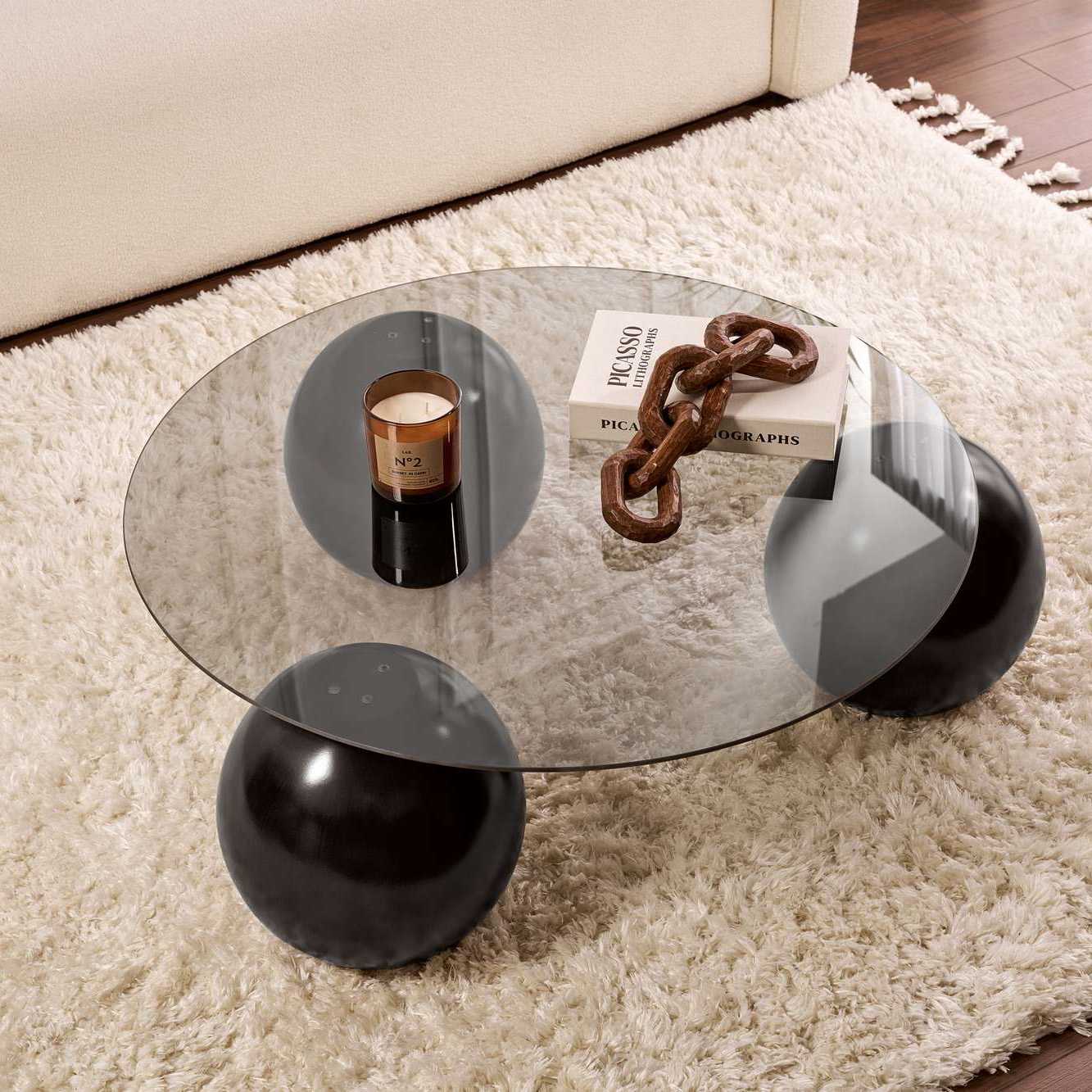 Table basse ronde en verre miro (noir et gris (verre))