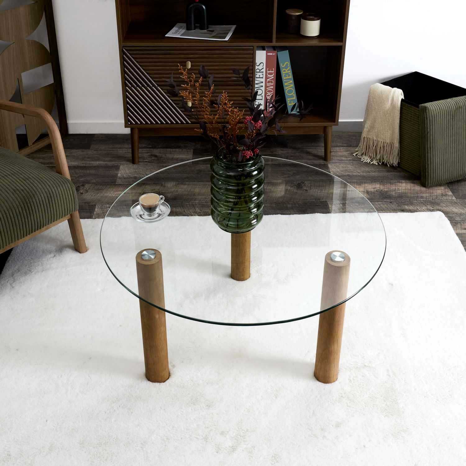 Table basse ronde en verre trempé