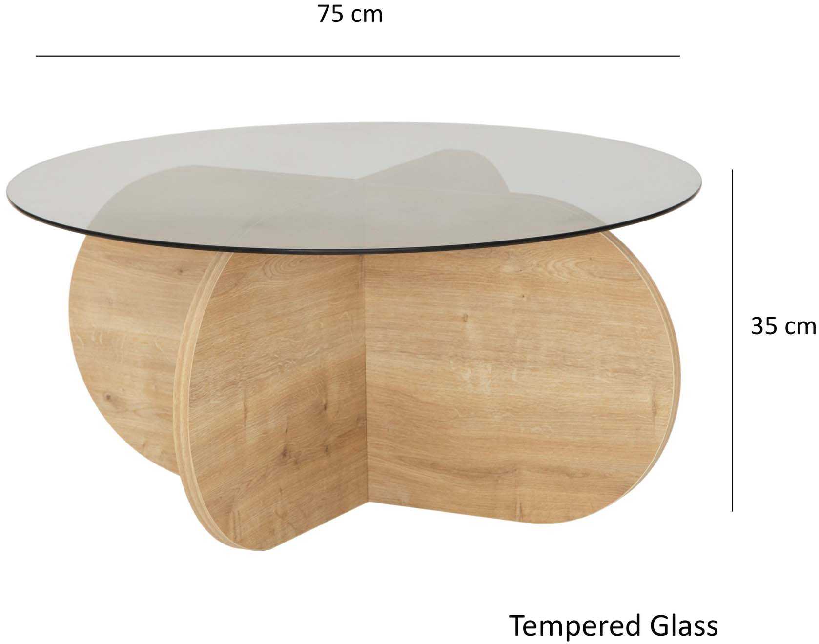 Table basse en verre et aggloméré bubble (chêne - plateau effet fumé)