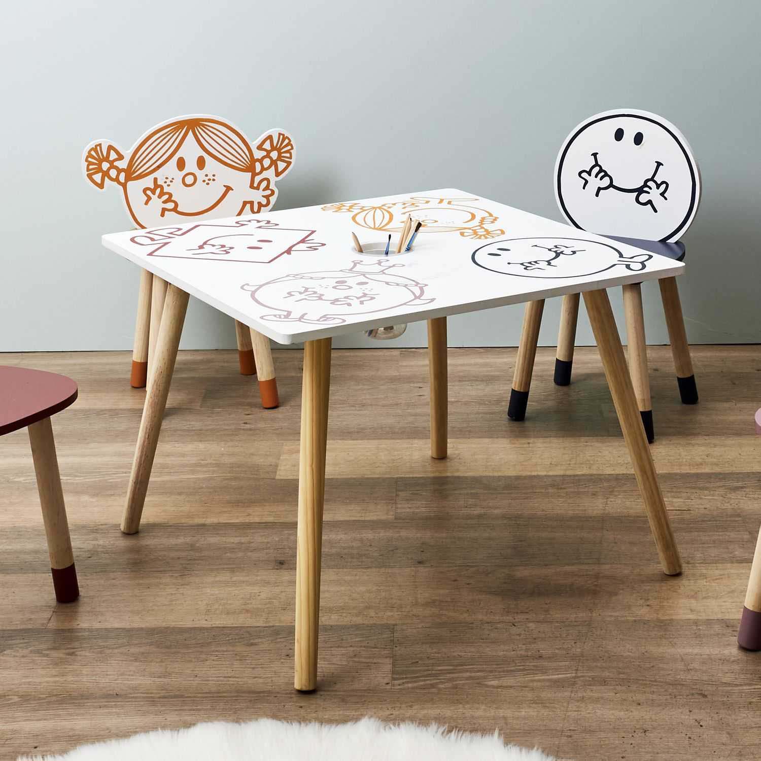 Table pour enfants avec pot à crayon intégré monsieur madame