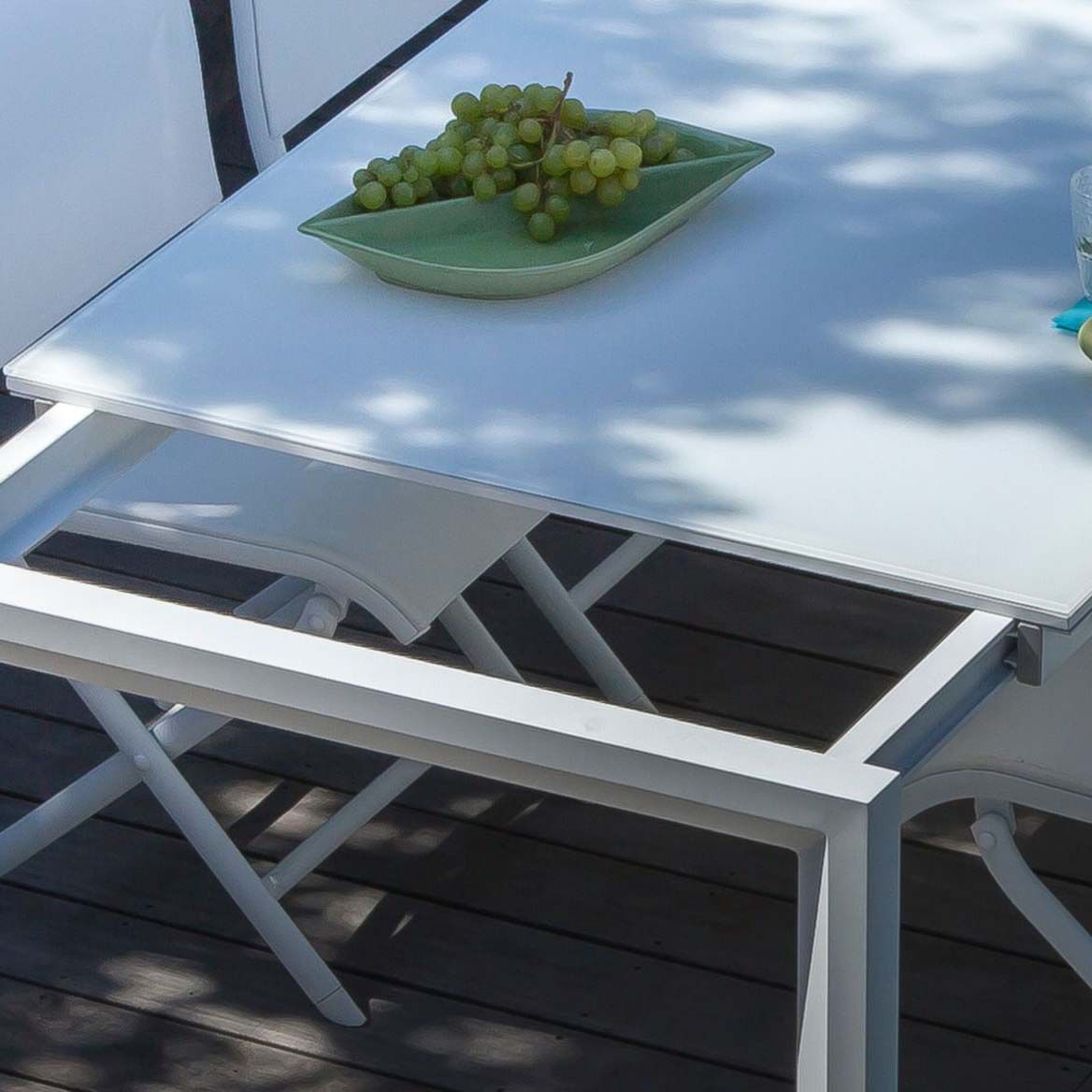 Table extérieure extensible en aluminium plateau en verre trempé milo