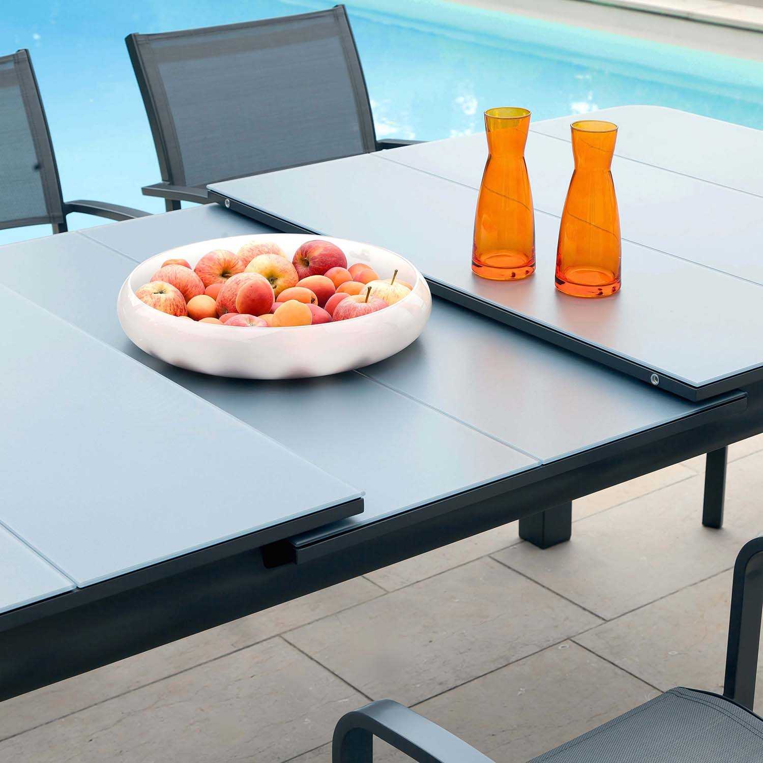 Table de jardin extensible en aluminium anthracite milos (8 à 10 personnes)