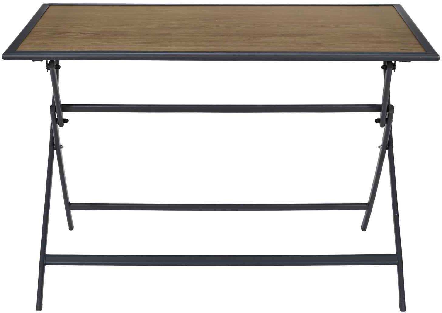 Table pliable en métal anthracite et effet bois barcelone (110 x 70 cm)