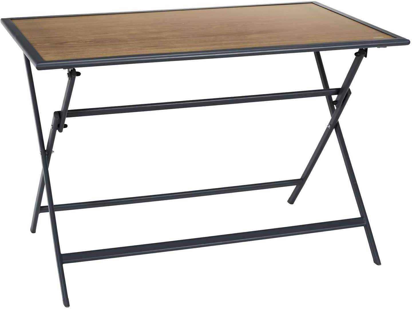 Table pliable en métal anthracite et effet bois barcelone (110 x 70 cm)