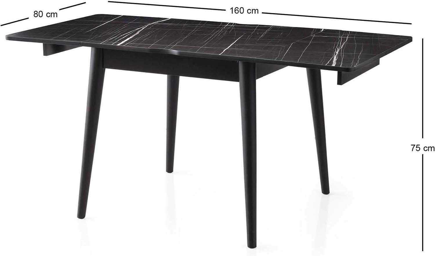 Table de repas extensible totem (noir, noir marbré)