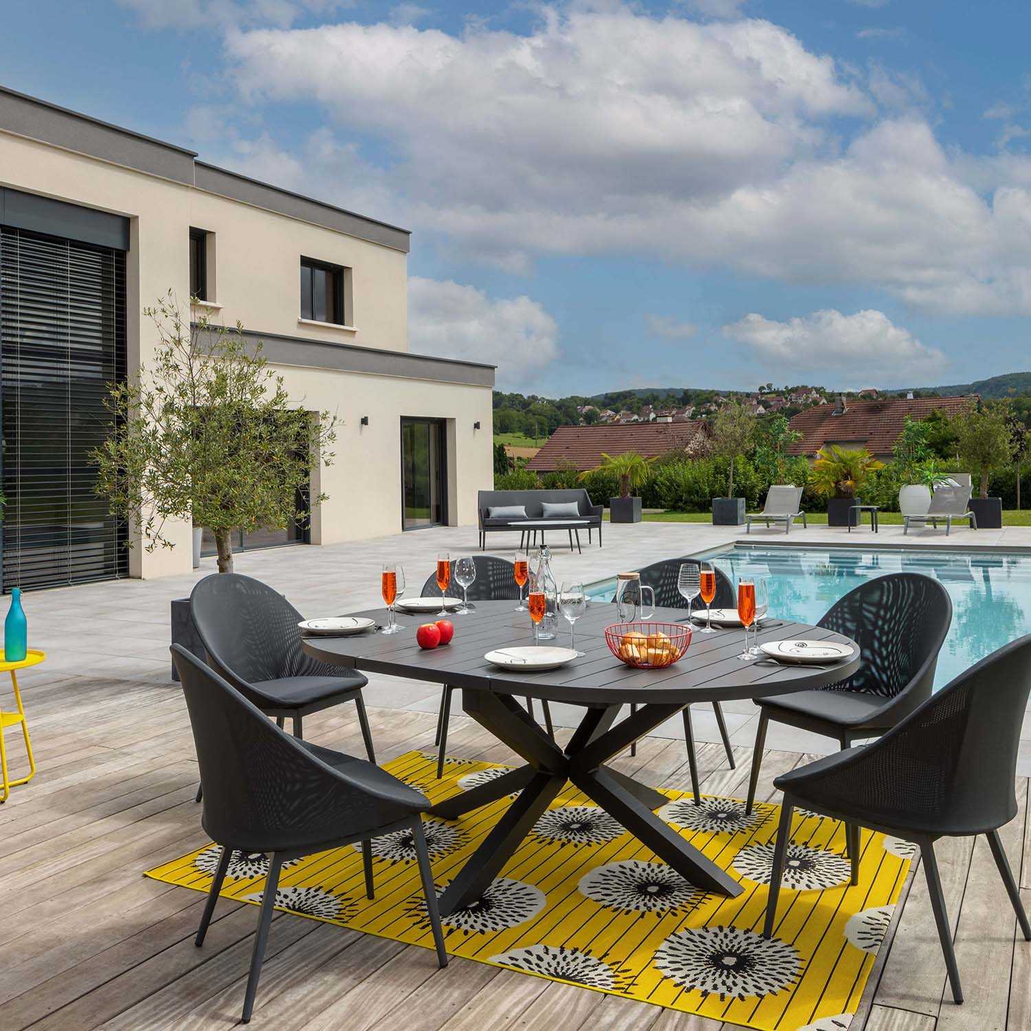 Table ronde extensible 8 à 10 personnes en aluminium palma