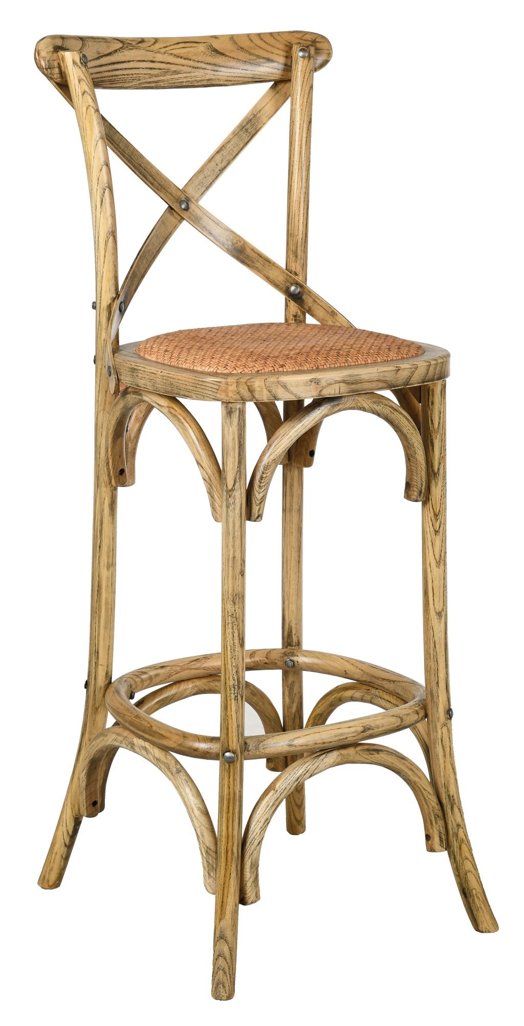 Tabouret de bar en orme et rotin - AUBRY GASPARD | Jardindeco