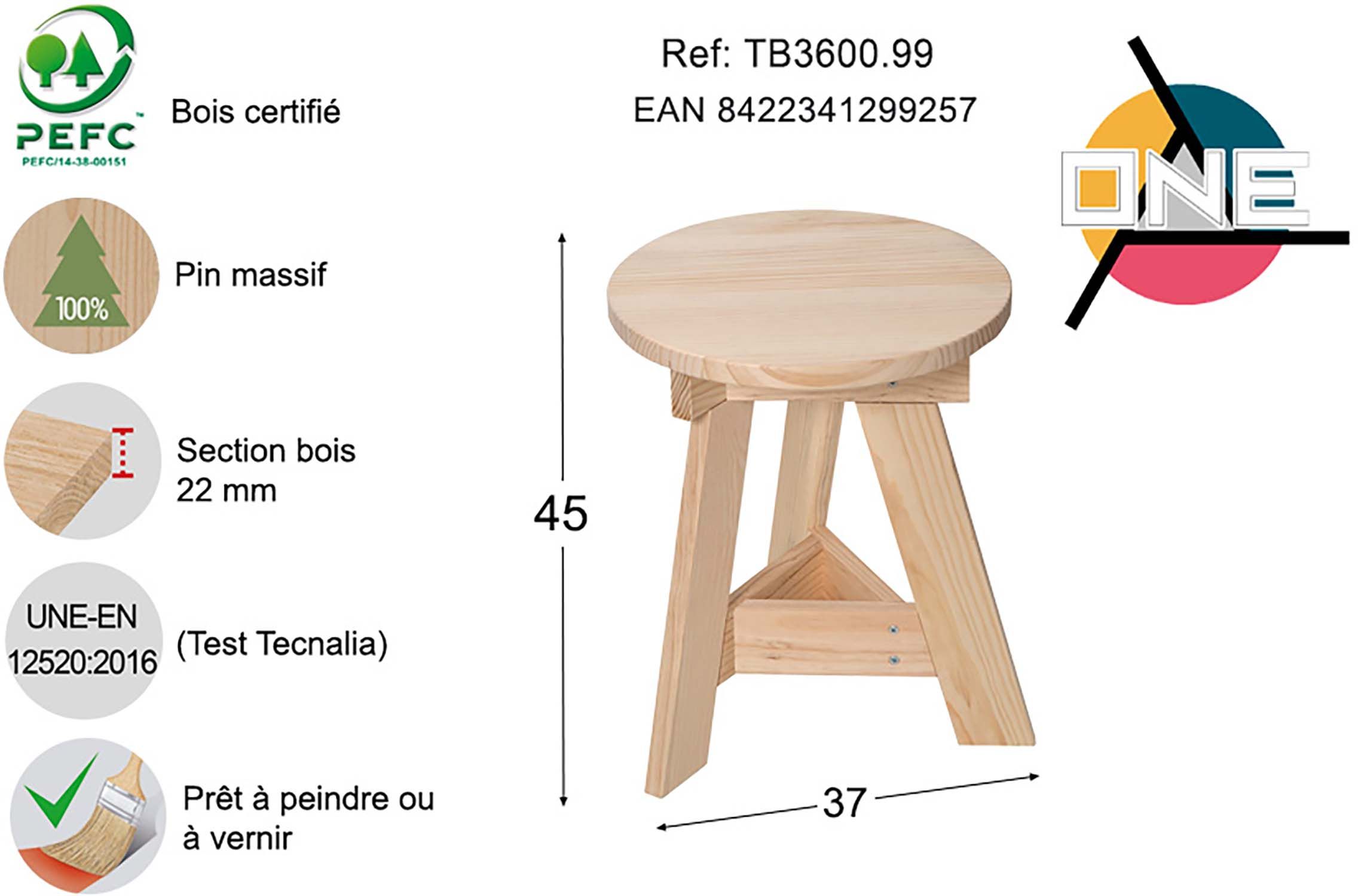 Tabouret bas en pin massif one