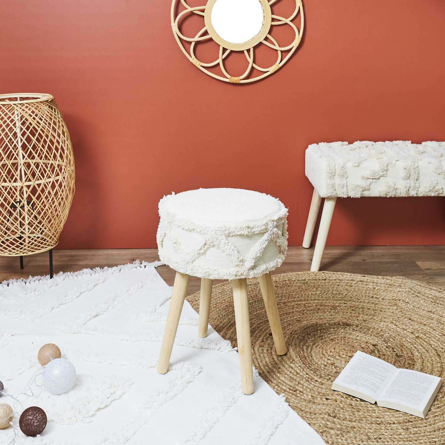 Tabouret rond pieds en pin mirage