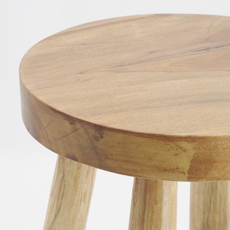 Tabouret bas rond en teck massif naturel et blanc arden
