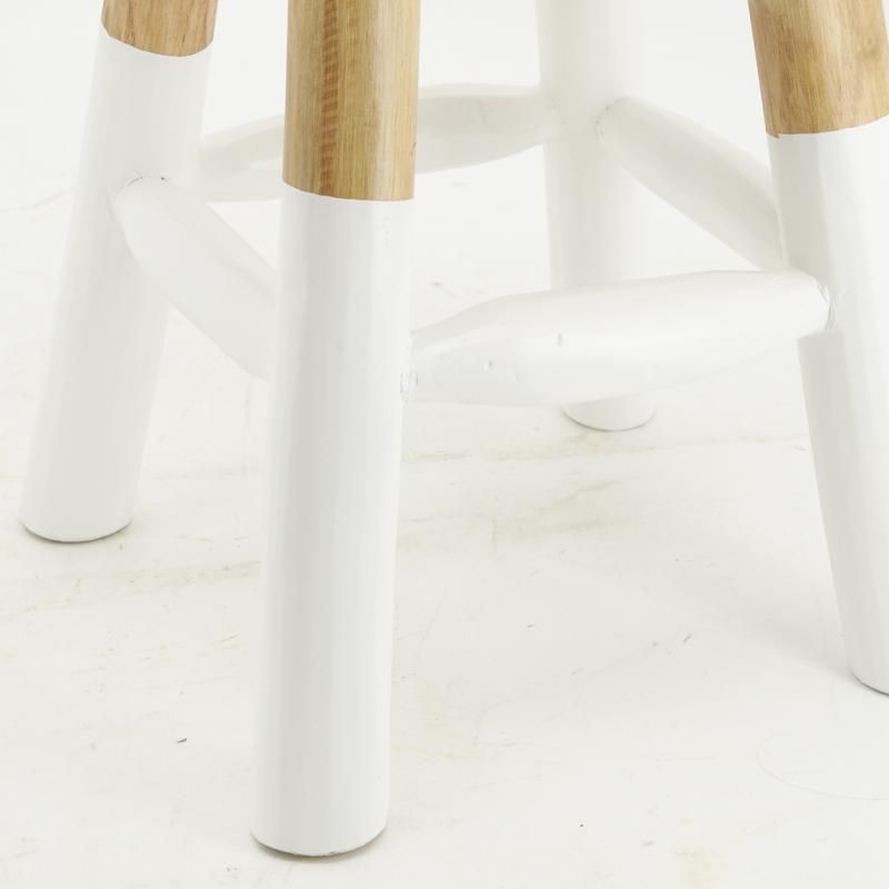 Tabouret bas rond en teck massif naturel et blanc arden