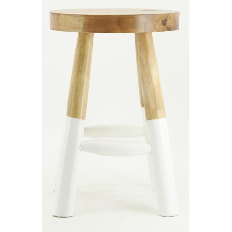 Tabouret bas rond en teck massif naturel et blanc arden