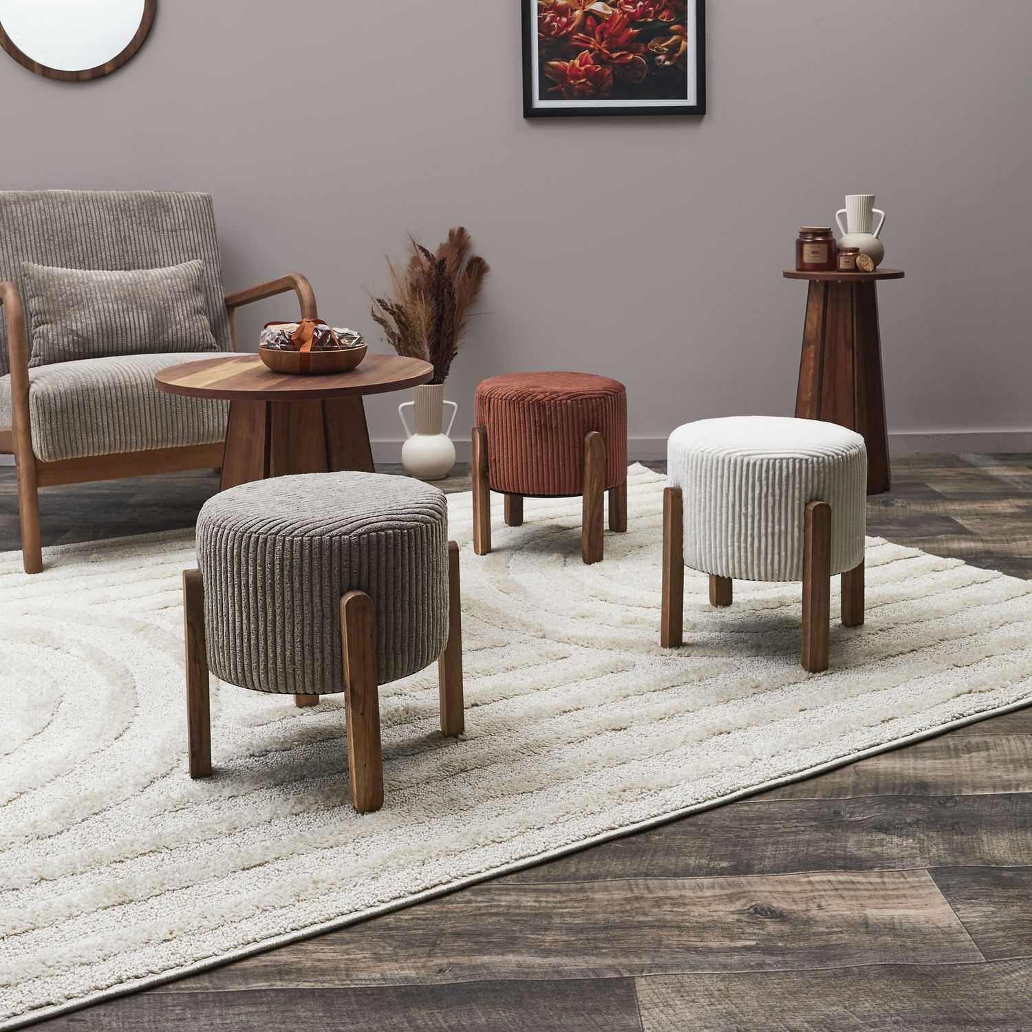 Tabouret en velours côtelé scott (terracotta)