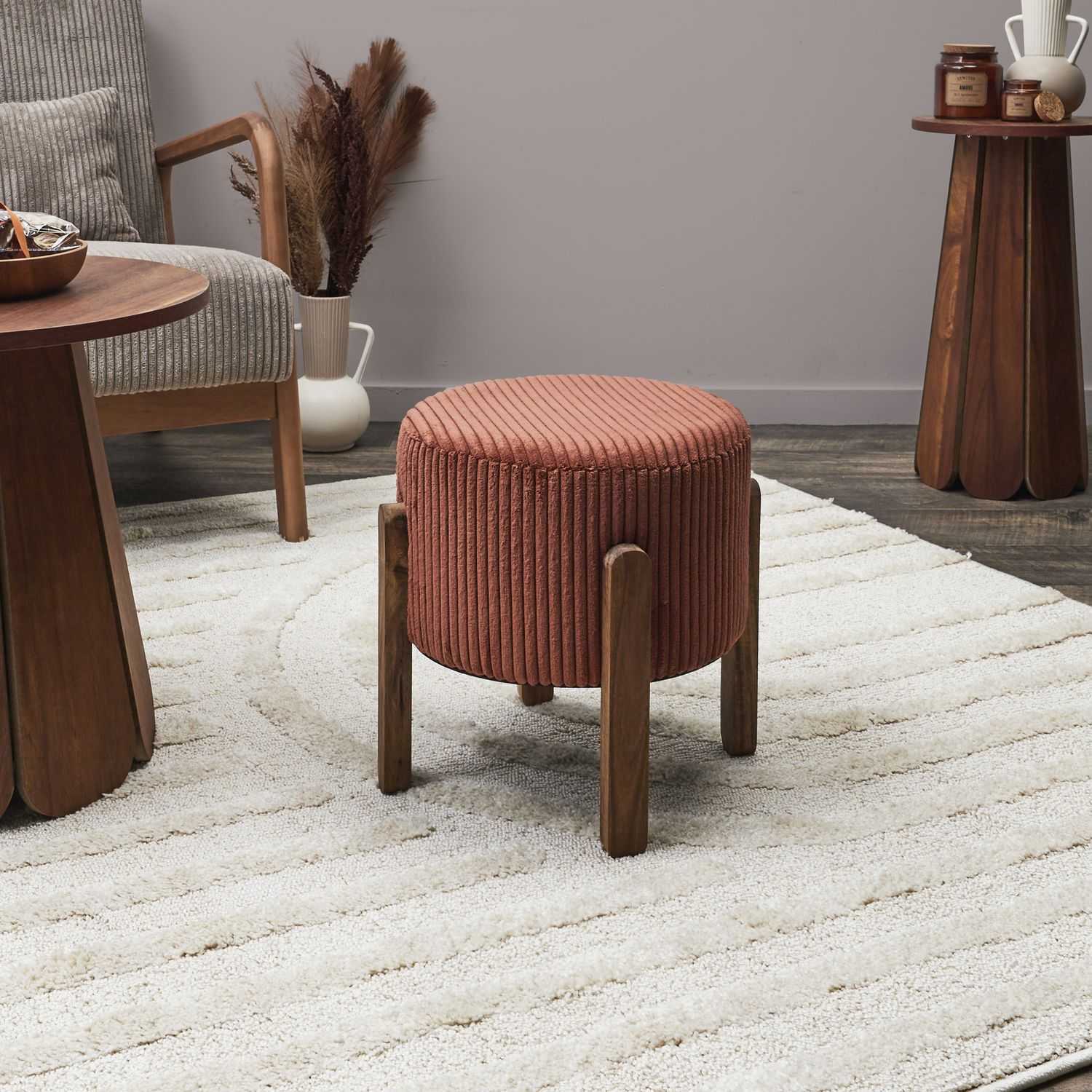 Tabouret en velours côtelé scott (terracotta)