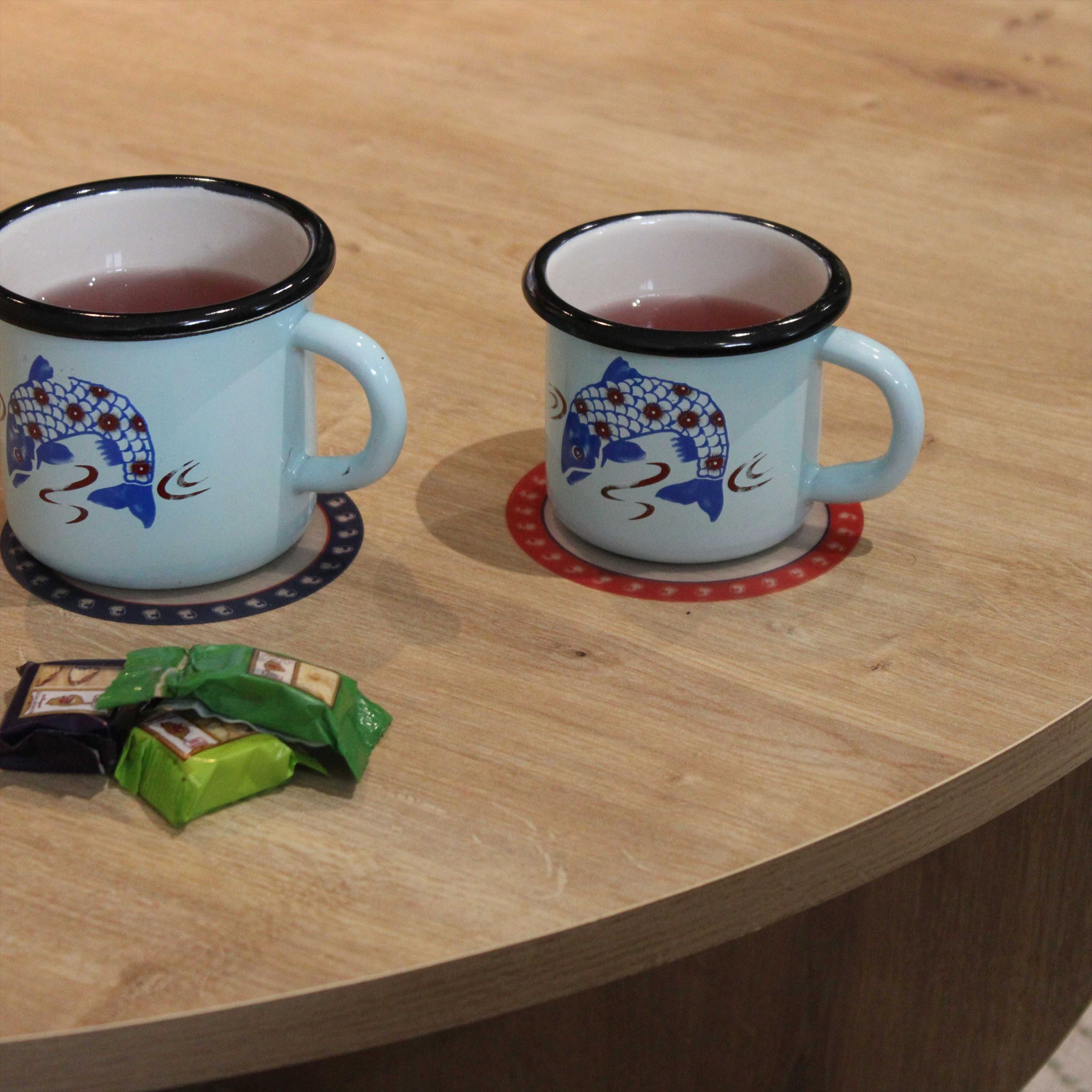 Tasse en émail coloré décors (40 cl)