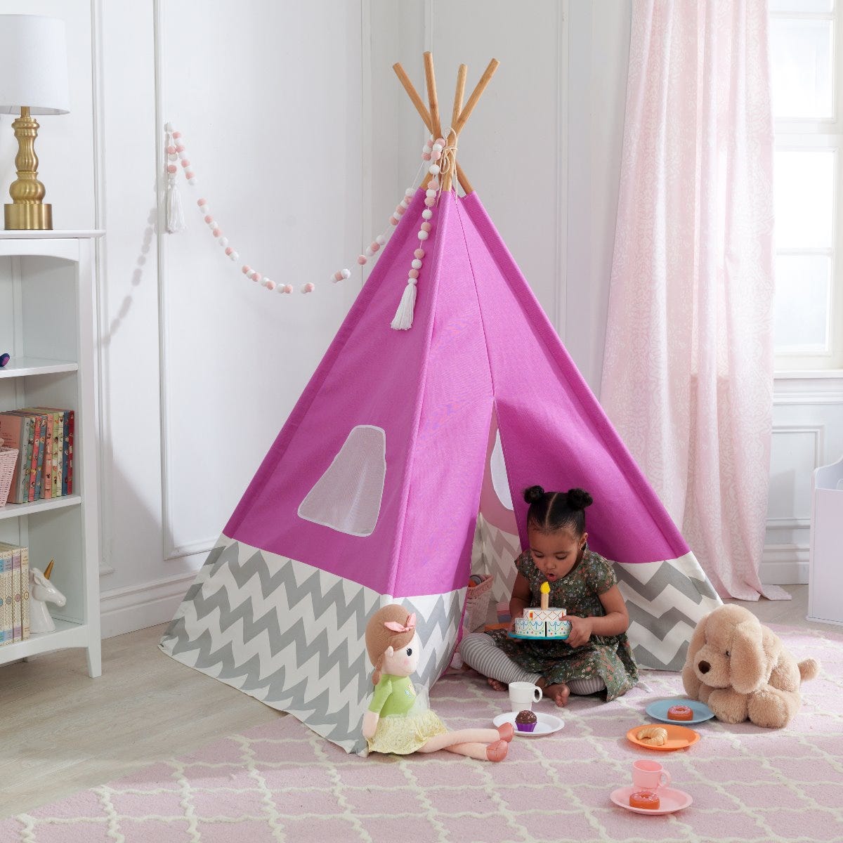 Tipi enfant en toile et bambou (rose)