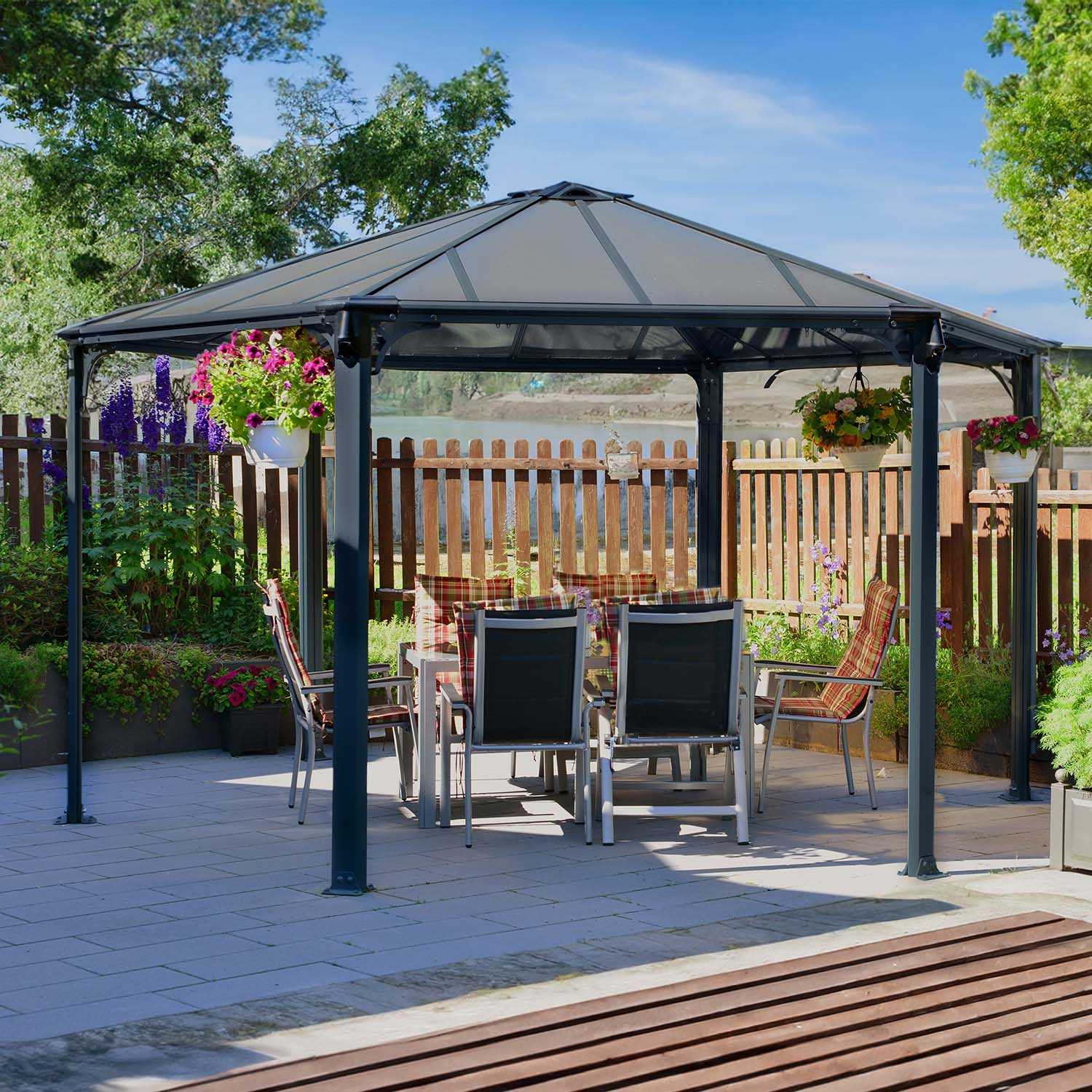 Tonnelle de jardin hexagonale en aluminium et polycarbonate monaco