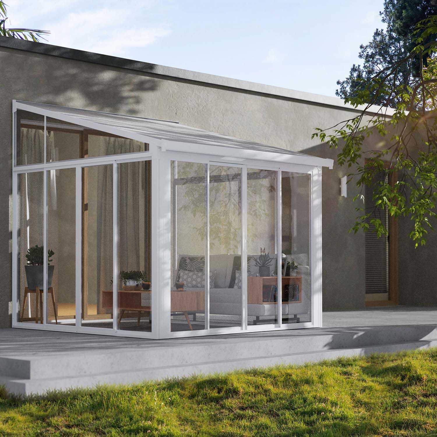 Véranda en aluminium blanc et polycarbonate sanremo (9.2m²)