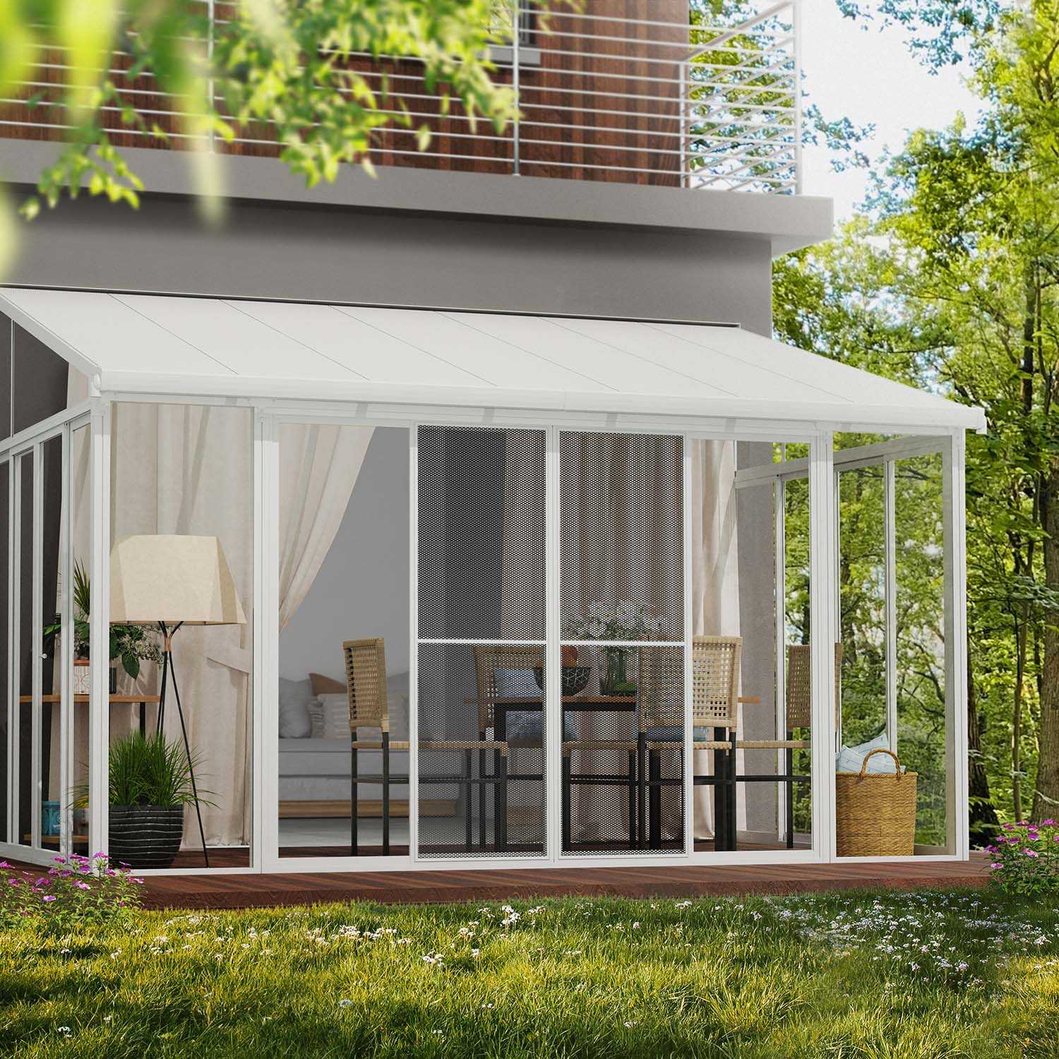 Véranda en aluminium blanc et polycarbonate sanremo (12.8m²)