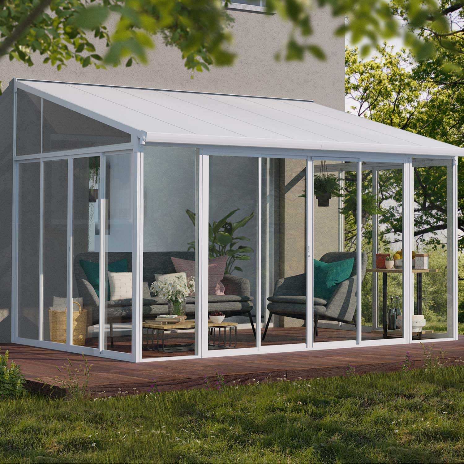 Véranda en aluminium blanc et polycarbonate sanremo (12.8m²)